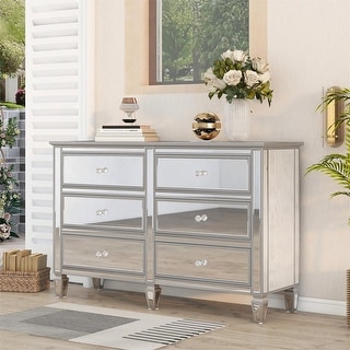 Modern Silver Finished Mirrored Dresser with 6 Drawers for Bedroom ...