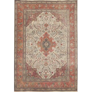 Ivory Tabriz Persian Area Rug Handmade Floral Wool Carpet - 6'8"x 9'2 ...