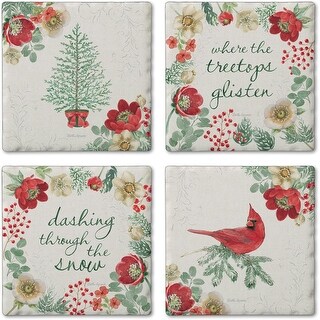 Holiday Traditions Assorted Tumbled Tile Stone Coasters with Cork ...