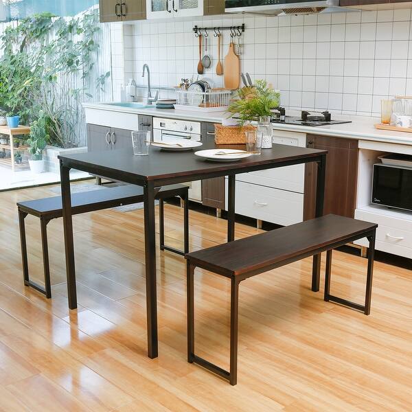 Modern Dining Table (set of 3) with Long Rectangle Table and 2 Metal ...