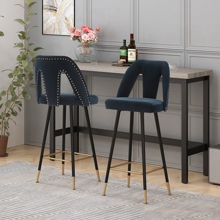 Velvet Upholstered Bar Stool Counter Stools with Nailheads Set of 2 ...