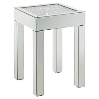 End Table with Faux Acrylic Diamond Top and Block Legs, Silver - Bed ...