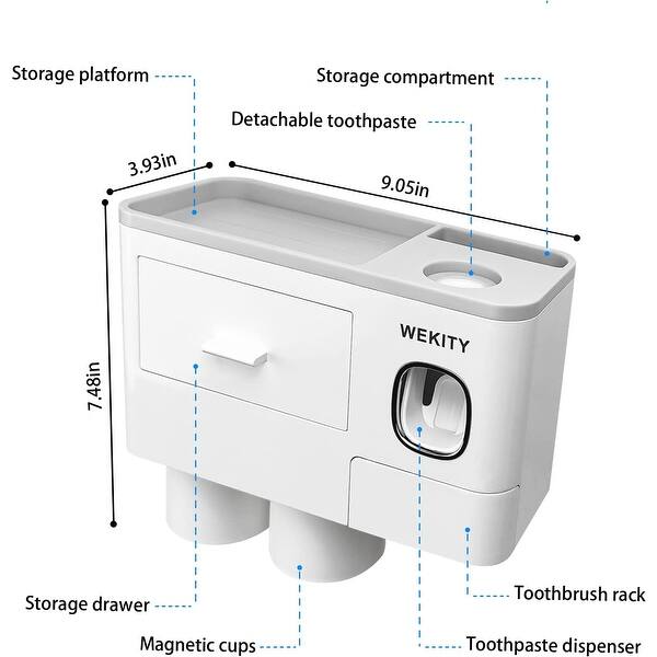 Multifunctional Wall-Mounted Toothbrush Holder, with 2 Cups and Drawers ...