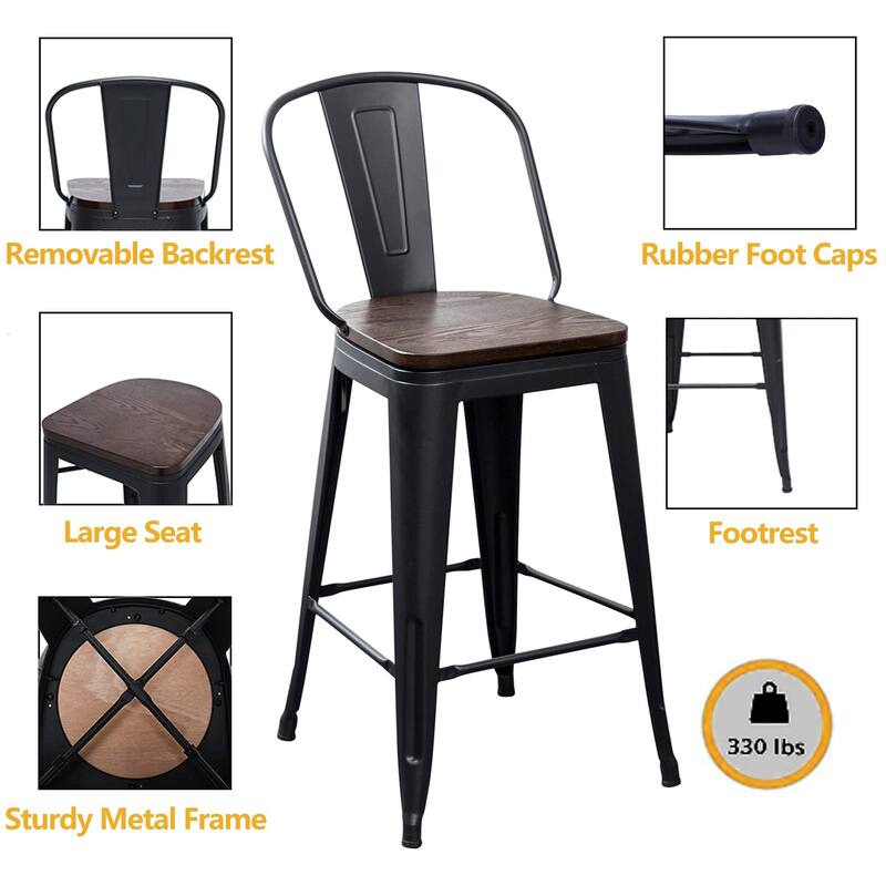 30-inch High Back bar stools farmhouse bar stools Set of 4 - On Sale ...