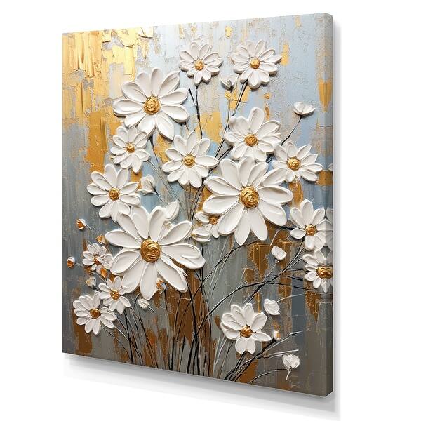 Designart "White And Gold Daisy Blooming Elegance" Daisies Wall Art ...
