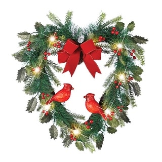 LED Lighted Heart Shaped Cardinal and Berries Wreath - Bed Bath ...