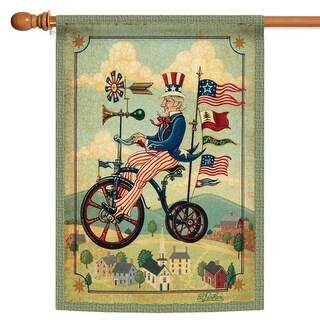 Patriotic Uncle Sam on a Tricycle Outdoor House Flag 40" x 28" - Bed ...