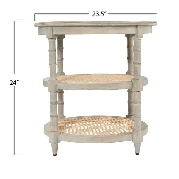 Round Mango Wood Table with 2 Cane Shelves - Bed Bath & Beyond - 31638210