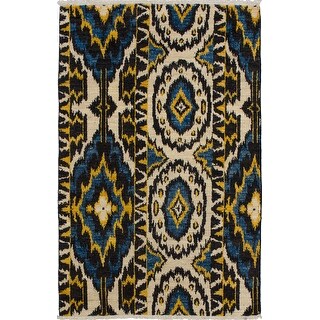 ECARPETGALLERY Hand-knotted Shalimar Cream, Dark Blue Wool Rug - 4'0 x ...