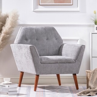Hexagonal Wide Tufted Armchair with Solid Wood Legs, Contemporary ...
