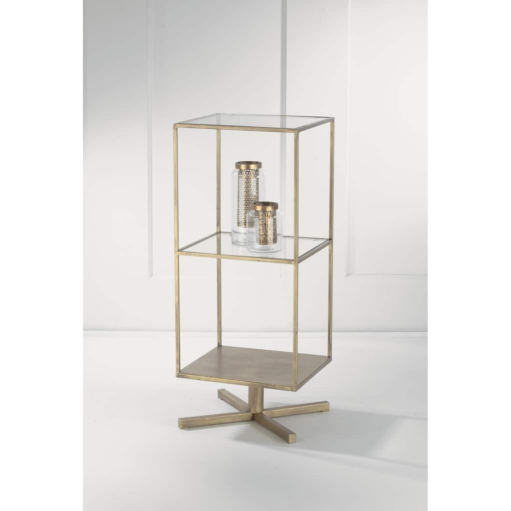 3 Tier Gold Metal Display Table with Glass Top - Overstock - 31492811