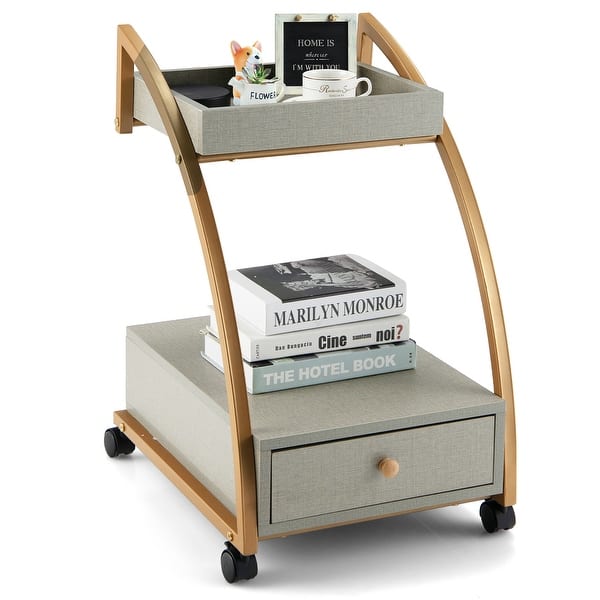 Rolling End Table w/Storage Drawer Tray Top 4 Casters Bedside Trolley ...