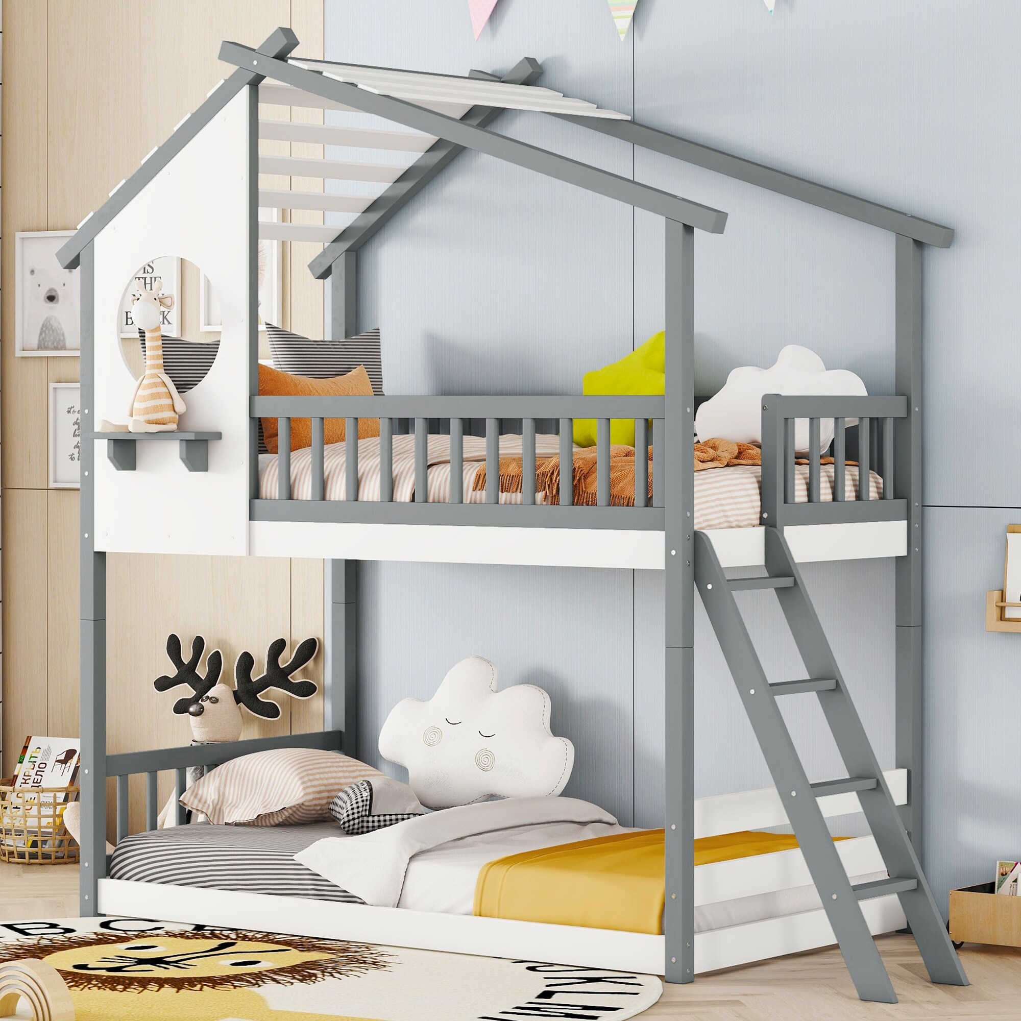 Twin Over Twin House Shaped Bunk Bed
