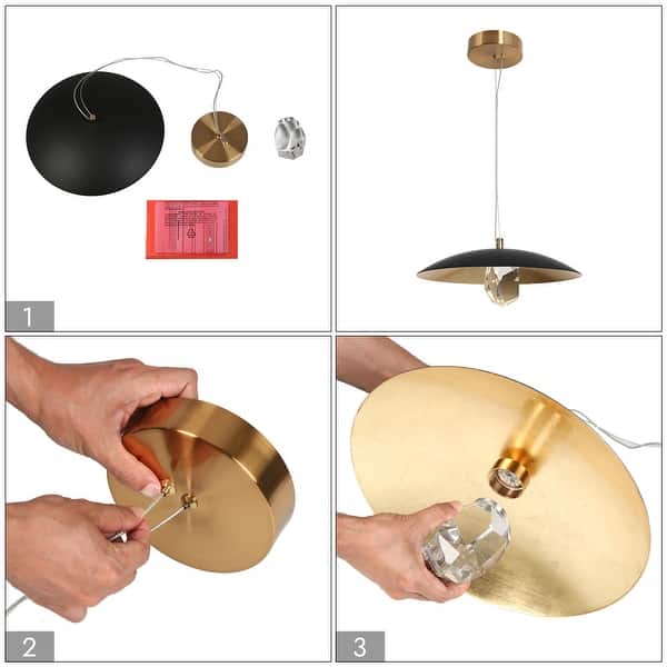 Modern LED 1-Light Crystal Pendant Light Black Gold Metal Dome Island ...
