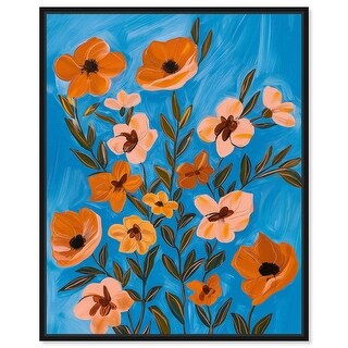 Orange Petals in Blue Breeze Canvas Colorblock Flowers by Art Remedy ...
