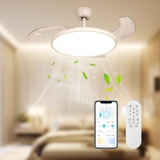 42" Slim Hidden 3 Blade Matte White Fan Light Dimmable Intelligent ...