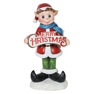 Exhart Hand Painted Holiday Elf with LED Merry Christmas Sign Statuary ...