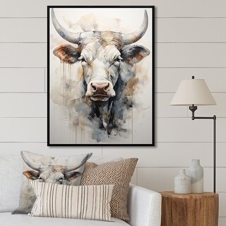 Designart "Handsome Beige Cattle Portrait I" Cattle Framed Canvas Wall ...