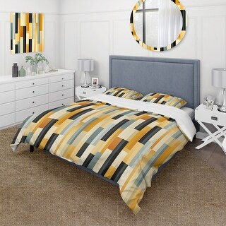 Designart "Yellow Striped Lines Pattern" Modern Bed Cover Set With 2 ...