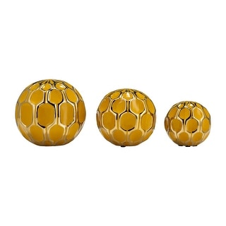 Set of 3 Decorative Orbs Contemporary Honey Yellow and Gold Round Orb ...
