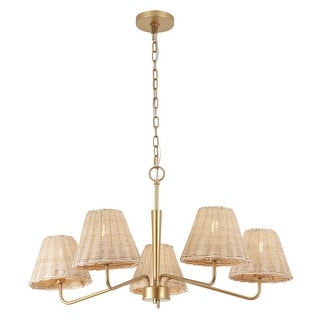 JONATHAN Y Libby 30" 5-Light Modern Woven Rattan/Iron LED Chandelier ...