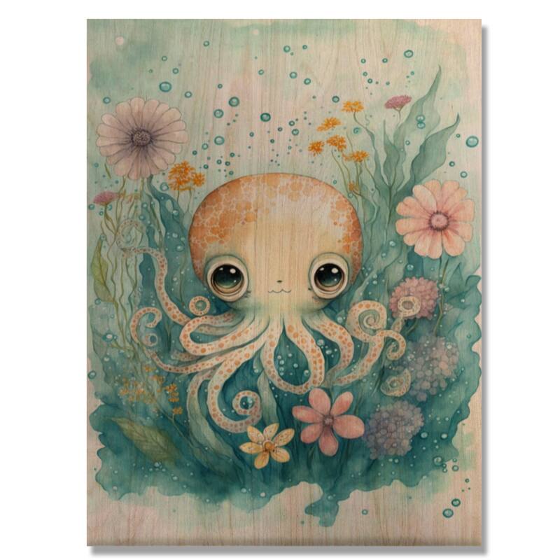 Designart 'Cute Little Baby Octopus Surrounded By Flowers II' Animal ...