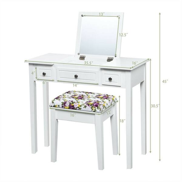 Vanity Dressing Table Set with Flip Top Mirror 3 Drawers - 35.5" x 16 ...