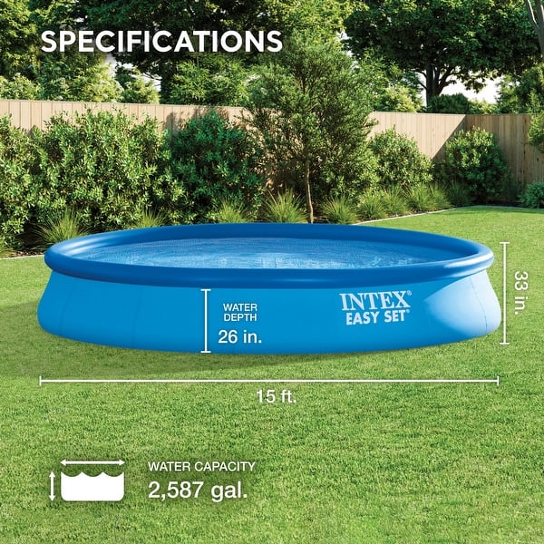 Intex Easy Set 15ft x 33in Inflatable Kid Family Swimming Pool with ...