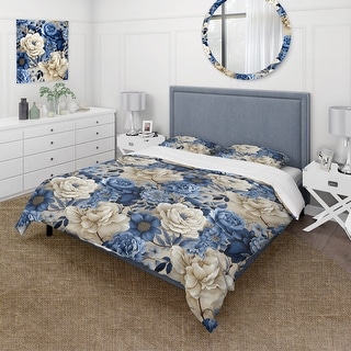 Designart "Blue Neo Victorian Roses Victorian Pattern" Cottage Bedding ...