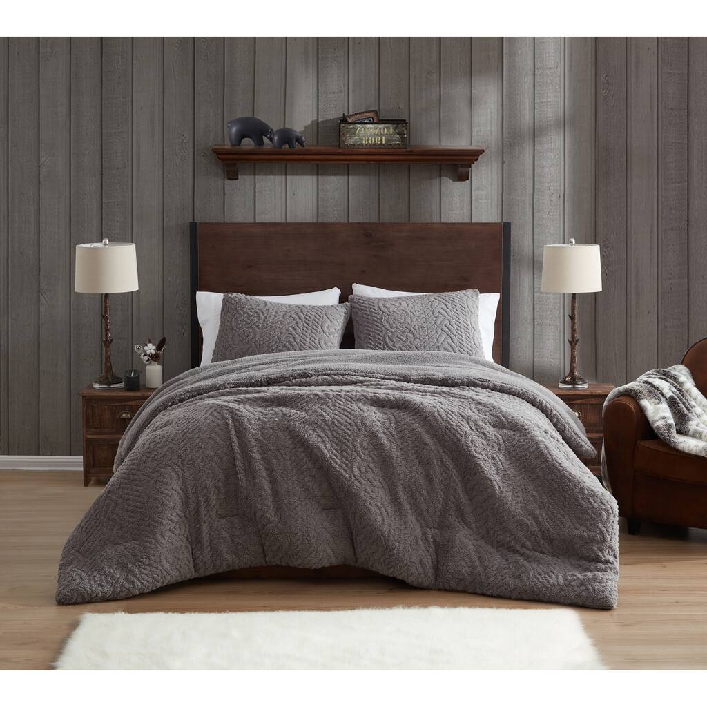 Bearpaw Cable Knit Embossed Sherpa Comforter Set - Overstock - 35056495