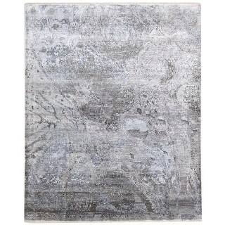 One of a Kind Hand-Knotted Modern 8' x 10' Abstract Silk Grey Rug - 8 ...