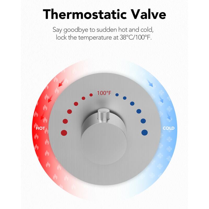 Bluetooth Music Shower Dual Heads Thermostatic 3-Function LED Light Shower System with Body Jets ...