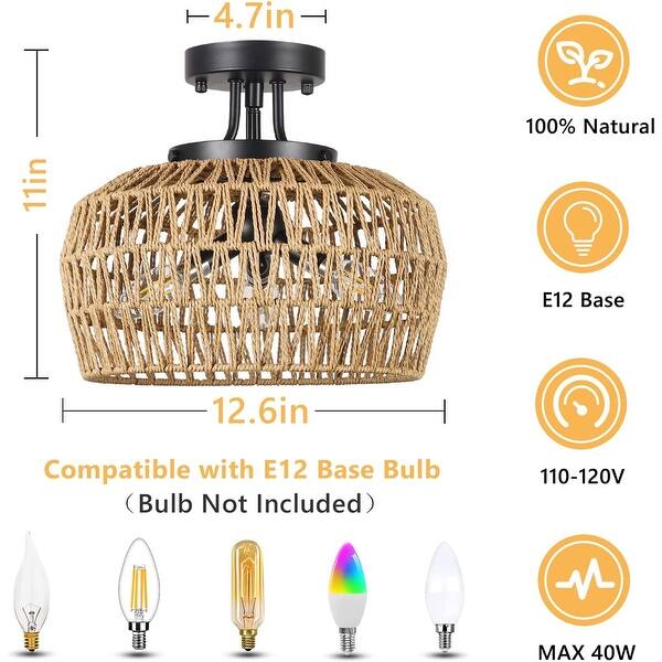 Rattan Semi Flush Mount Ceiling Fan Lights - Bed Bath & Beyond - 38189461