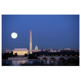 "Full moon over Lincoln Memorial, Washington Monument and US Capitol ...