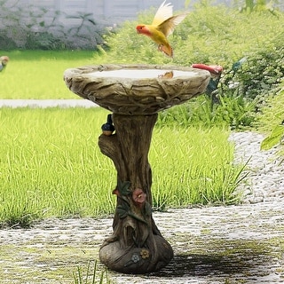 25.5in H Outdoor Concrete Bird Bath -Tree Trunk Birdbath with Pedestal ...