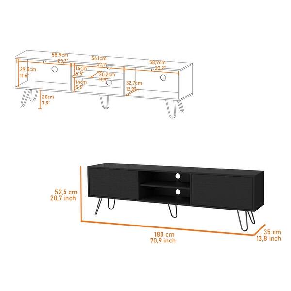 TV Stand with Two Spacious Hinged Drawers and Five Sleek Hairpin Legs ...