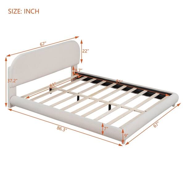 Teddy Fleece Platform Bed Curve-shaped Low Profile Panel Bed Frame ...
