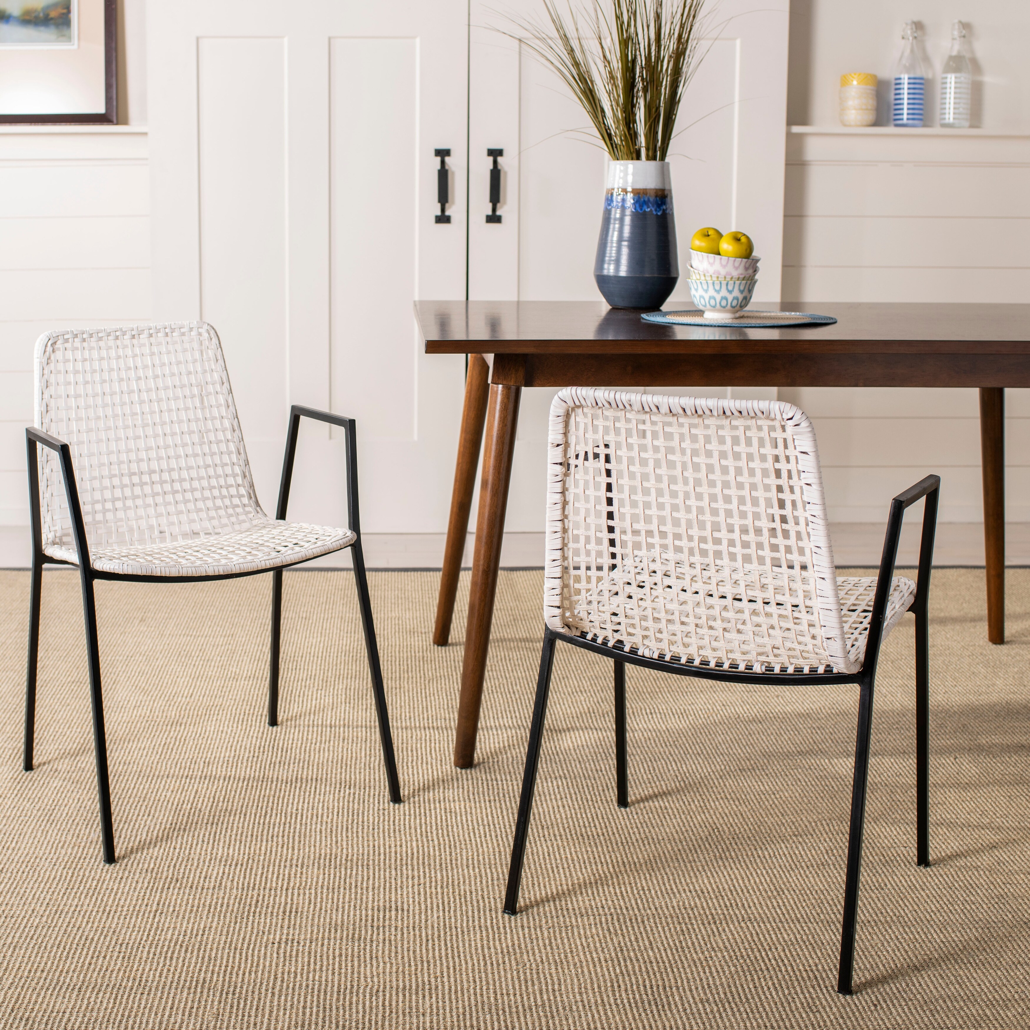 White leather woven dining chairs store