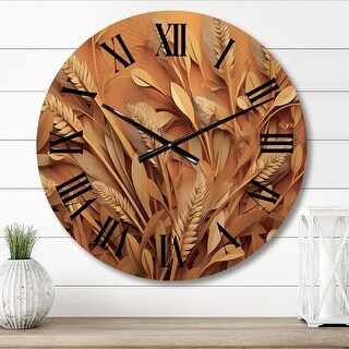 Designart "Golden Harvest Cord Field I" Floral Oversized Wood Wall ...