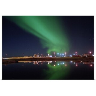 "Aurora Borealis over a town, Njardvik, Iceland" Poster Print - Multi ...