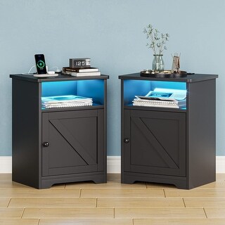 LED Nightstands Set of 2,Night Stands for Bedrooms Set of 2,Nightstand ...