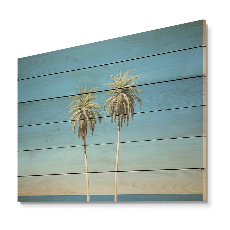 DESIGN ART "Sea Breeze Blue Plam Tree I" Coastal Wood Wall Decor ...
