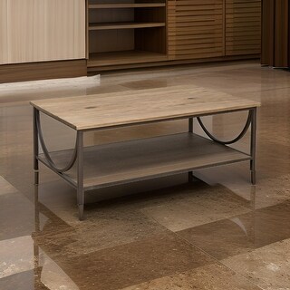 Dria Coffee Table, Bottom Shelf, 50 Inch Brown Solid Wood Top, Arc Base ...