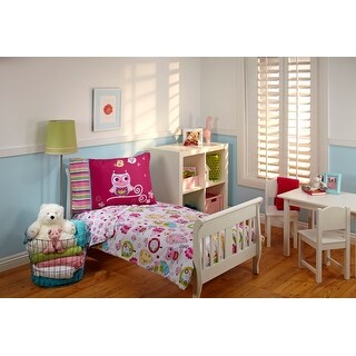 Everything Kids Hoot Hoot Pink, Aqua, Green and White 4 Piece Toddler ...