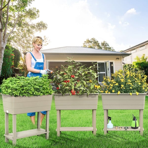 Aoodor Elevated Raised Planter Box with Legs,Storage Space,Plastic ...