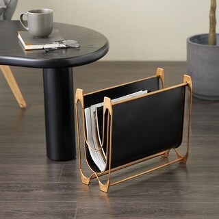 Black Metal Curved Decorative Magazine Holder with Brass Stand - Bed ...