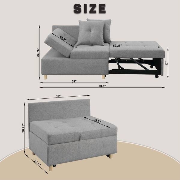 Convertible Folding Futon Single Sofa Bed with Pullout Sleeper and 2pcs ...
