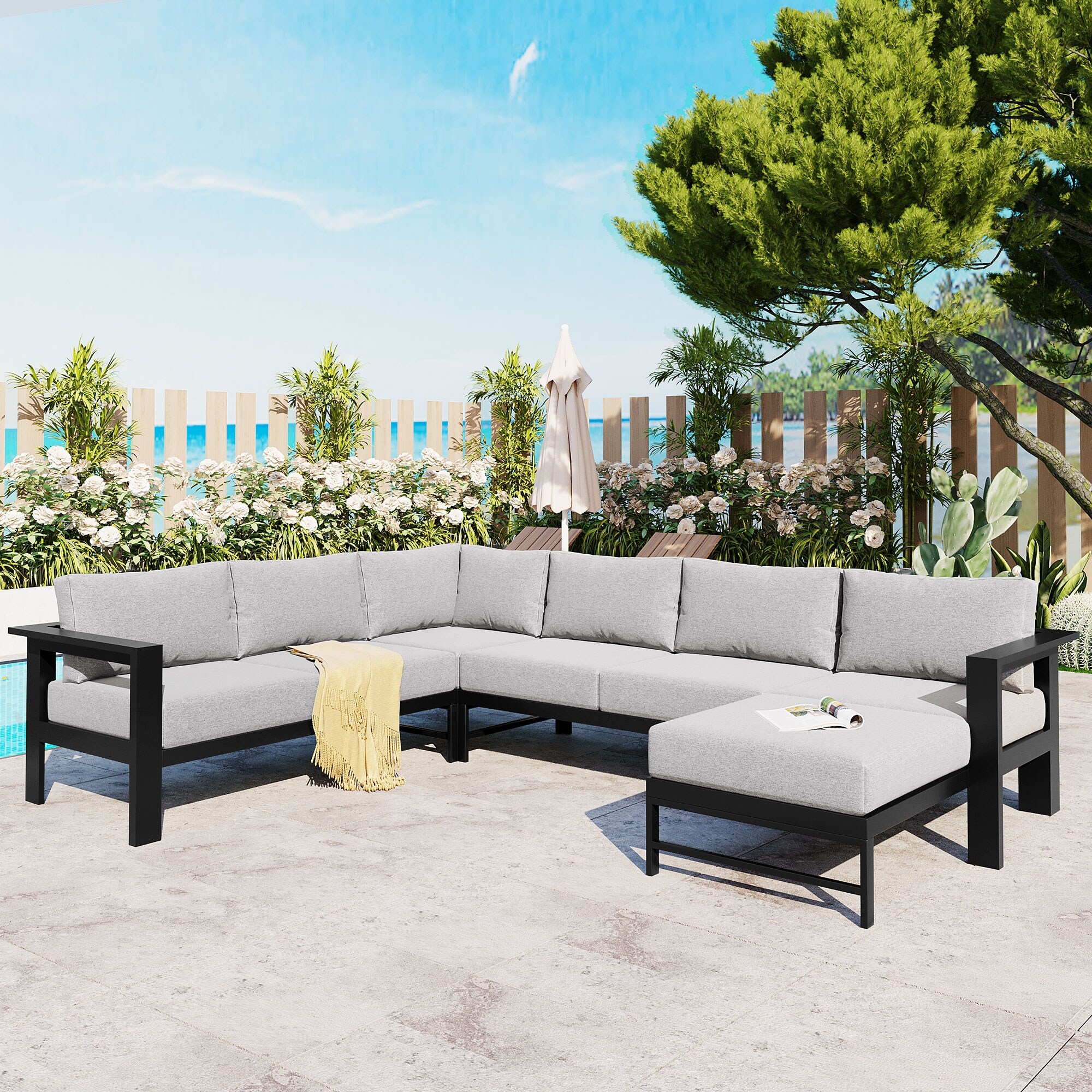 U Shaped Outdoor Sofa Set 6 Seater