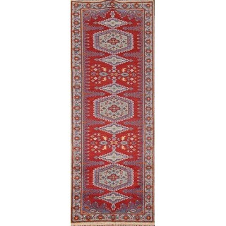 Red Geometric Viss Oriental Runner Rug Hand-Knotted Wool Carpet - 2'6"x ...