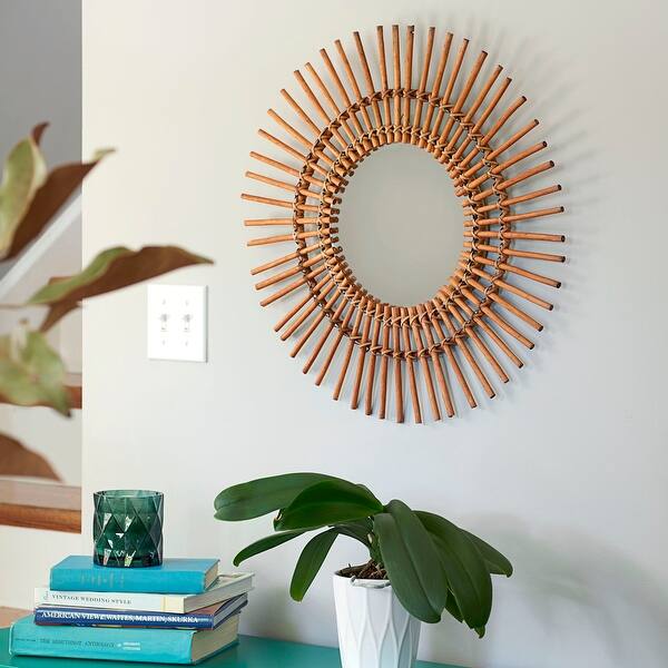 Household Essentials Pinwheel Decorative Wall Mirror, Natural Willow ...